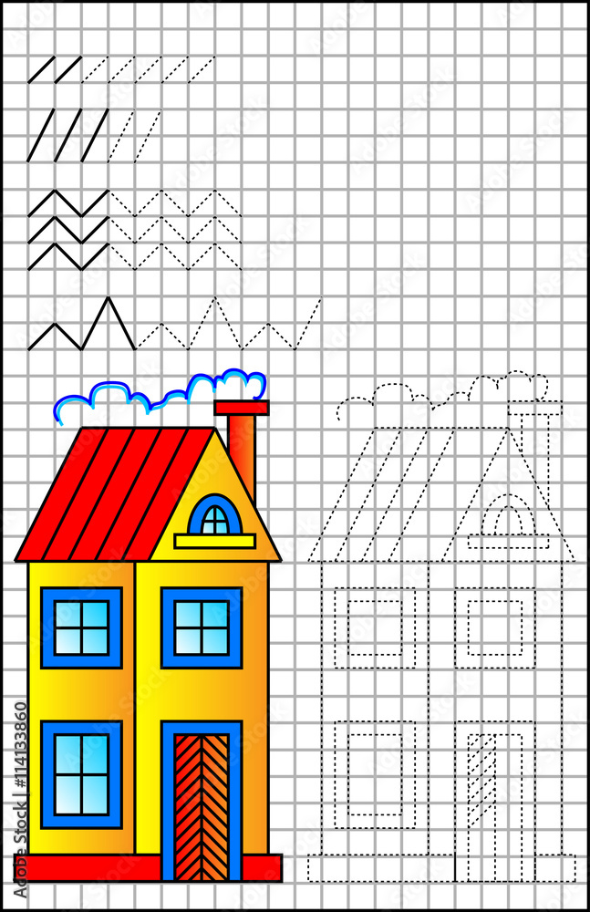 Educational page with exercises for children on a square paper ...