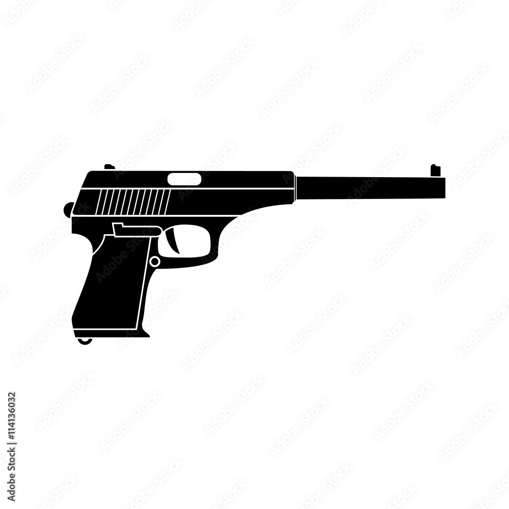 Powerful pistol, gun, handgun, vector. Black simple icon. Flat style ...