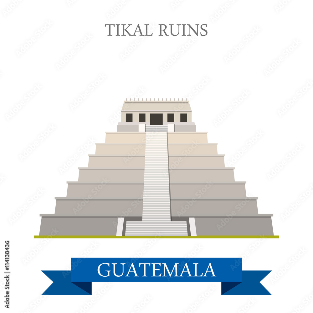 Tikal Ruins in Guatemala flat web attraction vector illustration vector ...