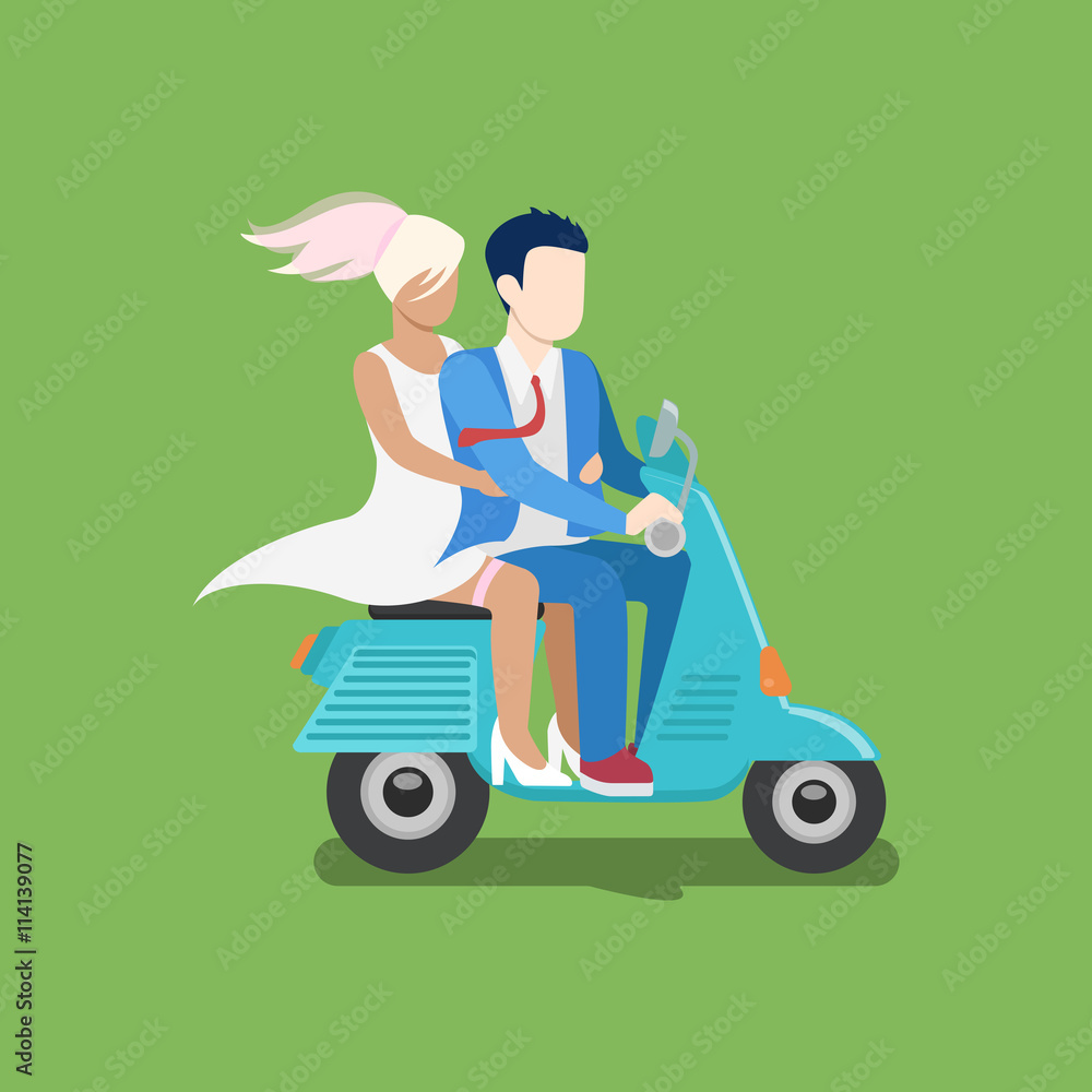 People riding moped vector creative flat design illustration Stock ...