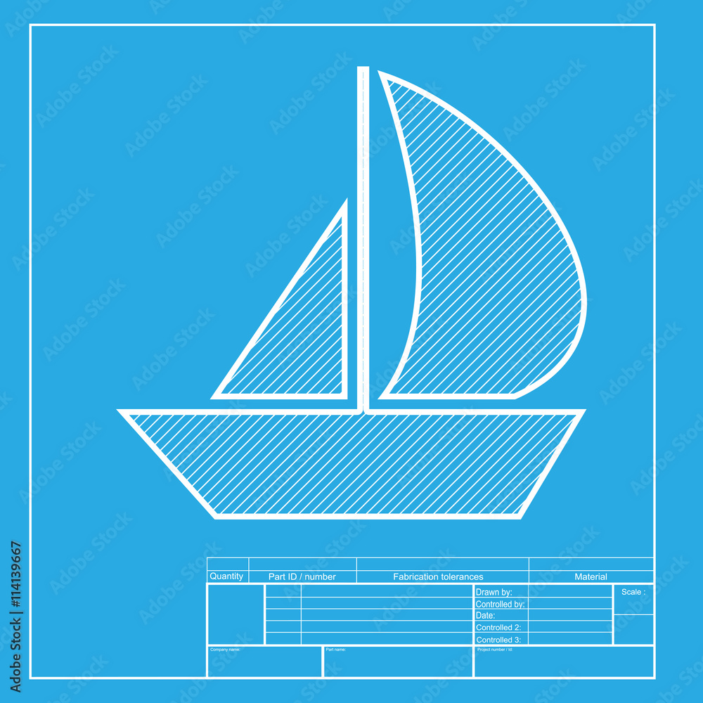 Sail Boat sign. White section of icon on blueprint template. Stock ...