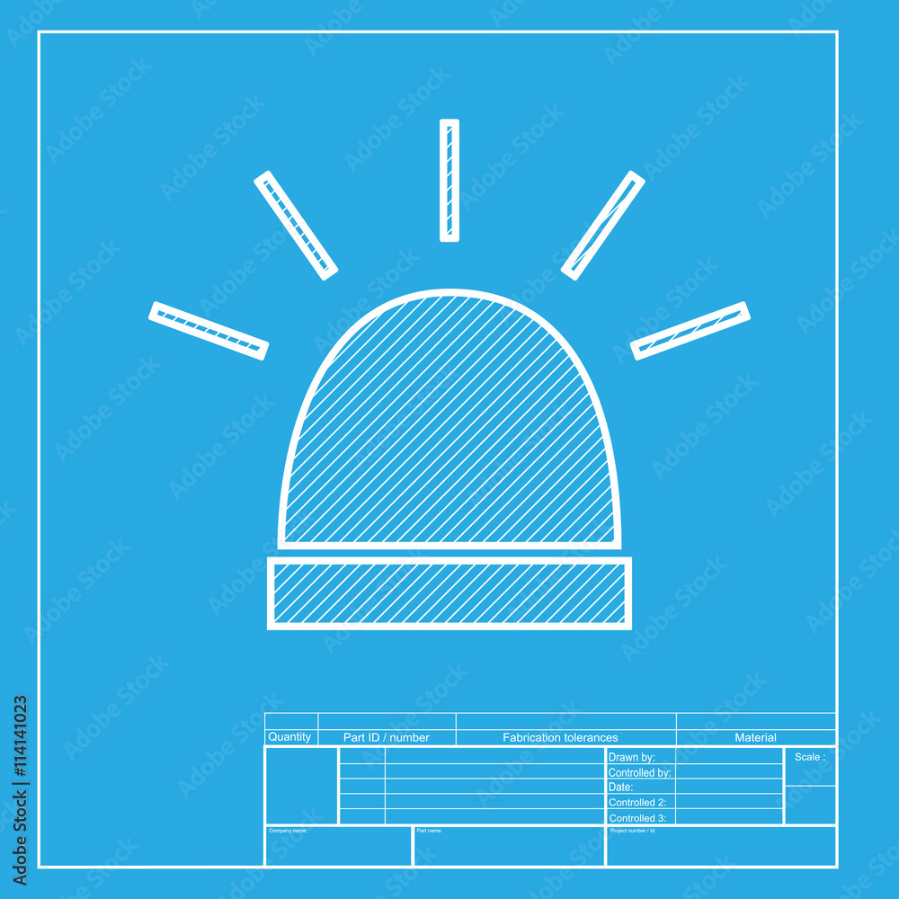 Police single sign. White section of icon on blueprint template. Stock ...