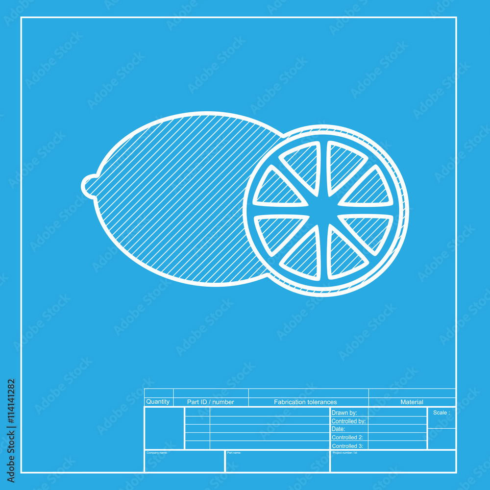Fruits lemon sign. White section of icon on blueprint template. Stock ...