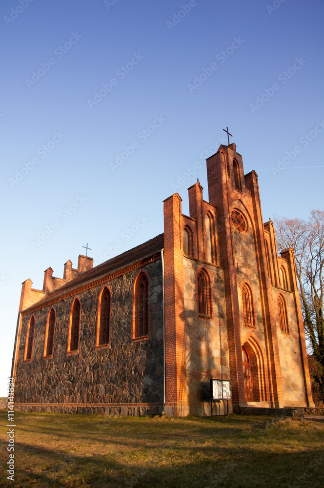 Catholic church in early spring, Stare Drawsko, Poland Stock Photo ...