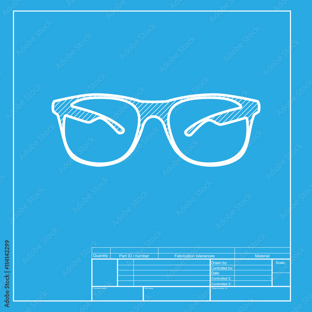 Sunglasses sign illustration. White section of icon on blueprint ...
