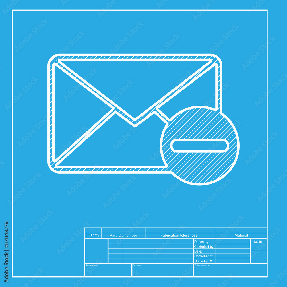Mail sign illustration. White section of icon on blueprint template ...