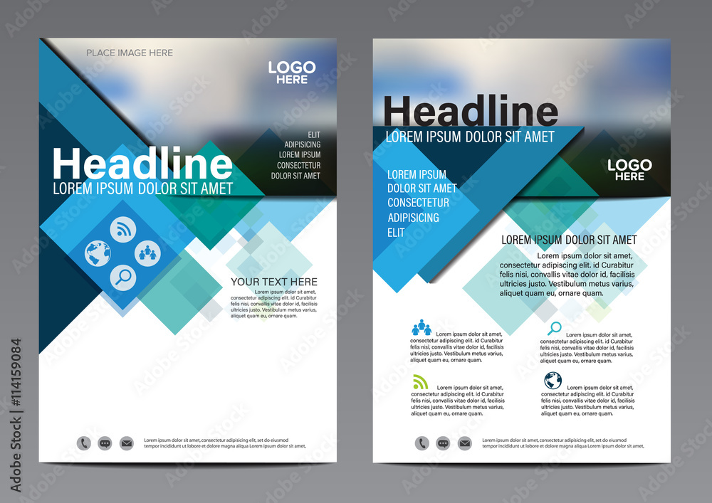 Blue Block Brochure Annual Report Flyer design template. Leaflet cover ...