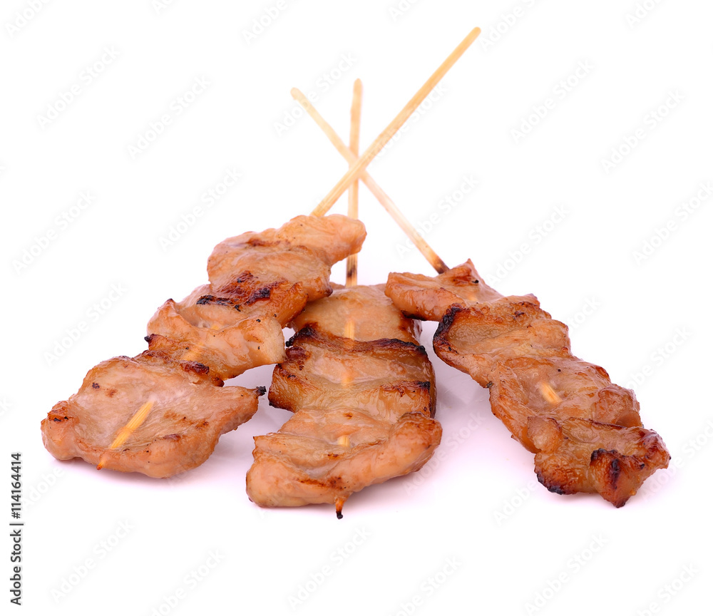 grilled pork, Thai food style, roasted pork on white background Stock ...