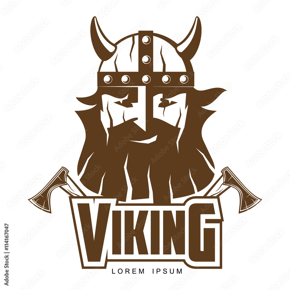 Viking head with a beard and axes vector illustration logos isolated on ...