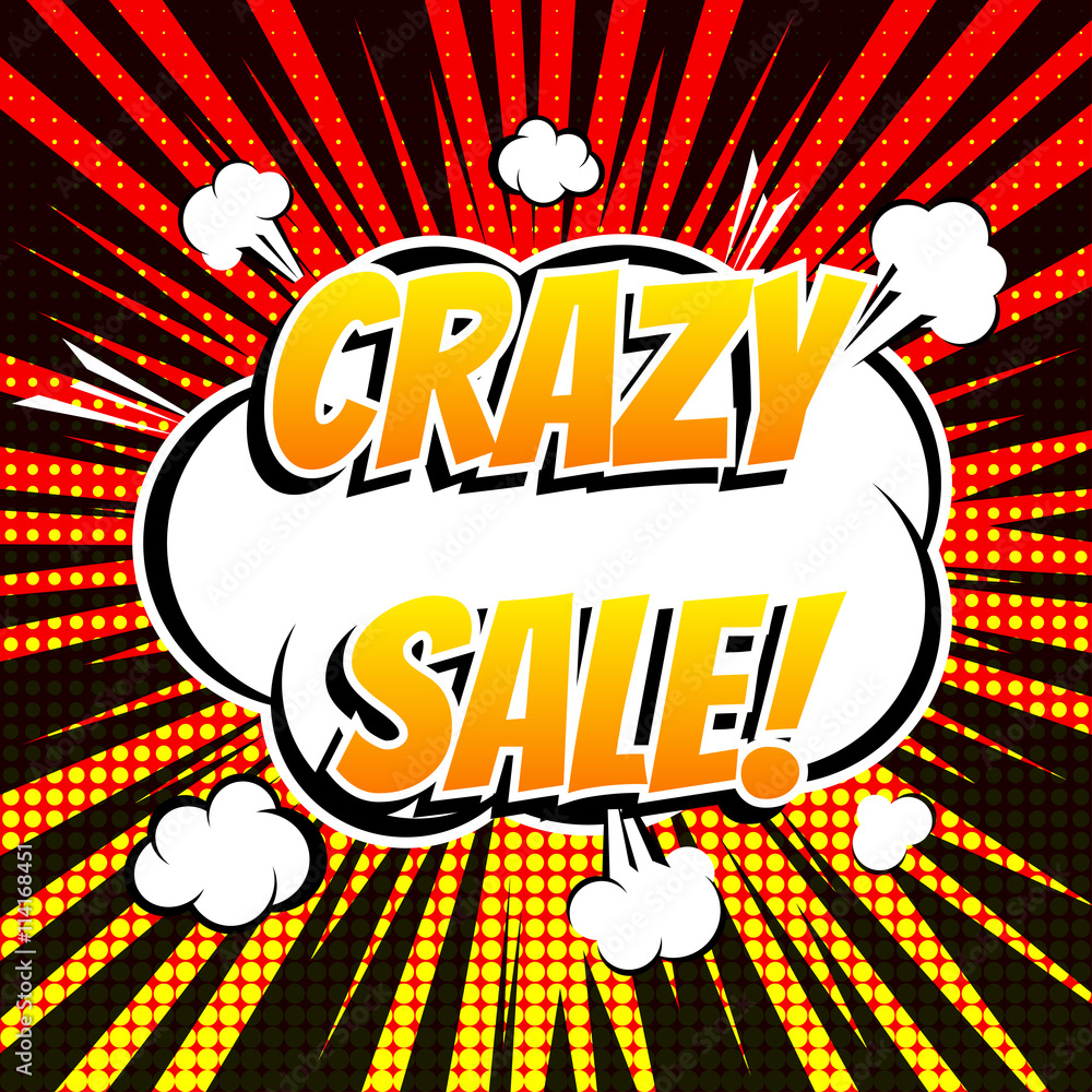 Crazy sale comic book bubble text retro style Stock Vector | Adobe Stock