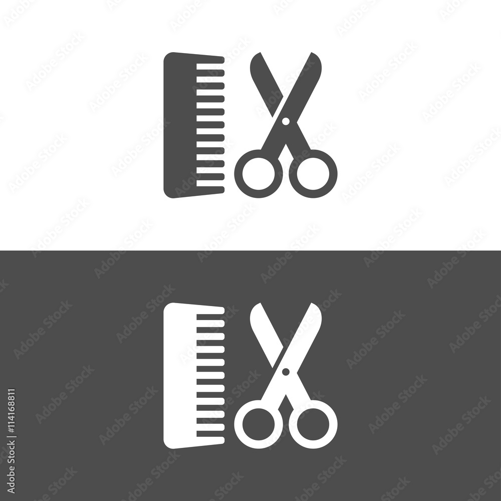 Barber shop icon on black and white background Stock Vector | Adobe Stock