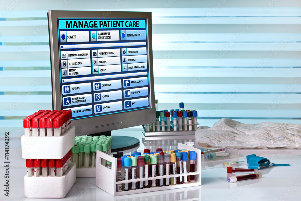 worktable laboratory analysis / Laboratory analysis table with trays ...