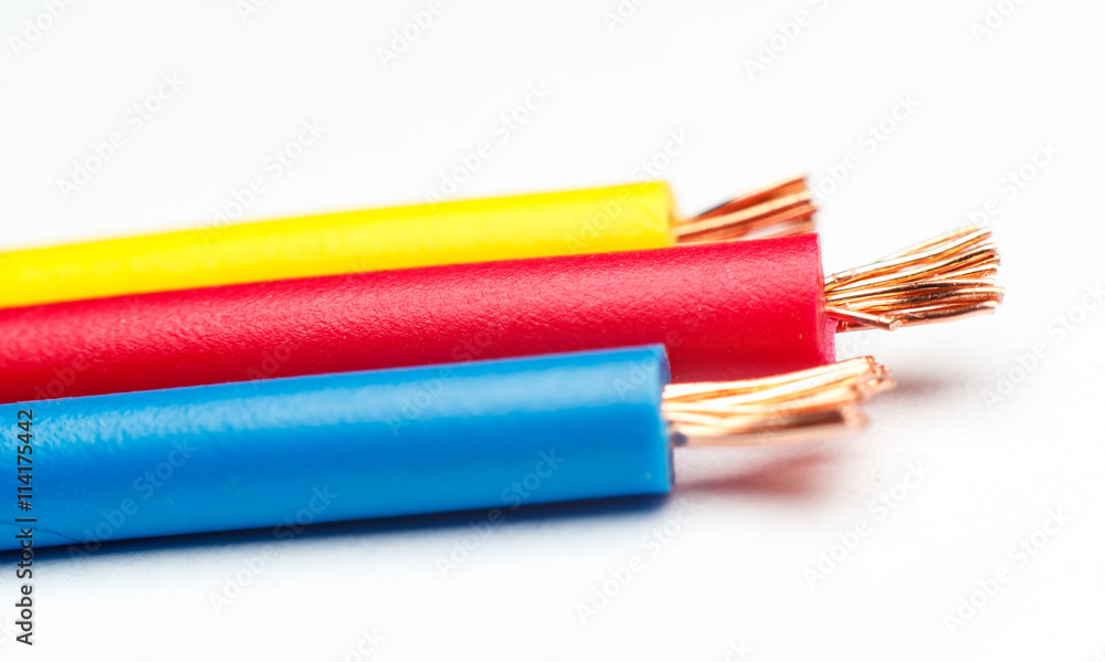 Stripped cords of a three-wire power cord. close up Stock Photo | Adobe ...