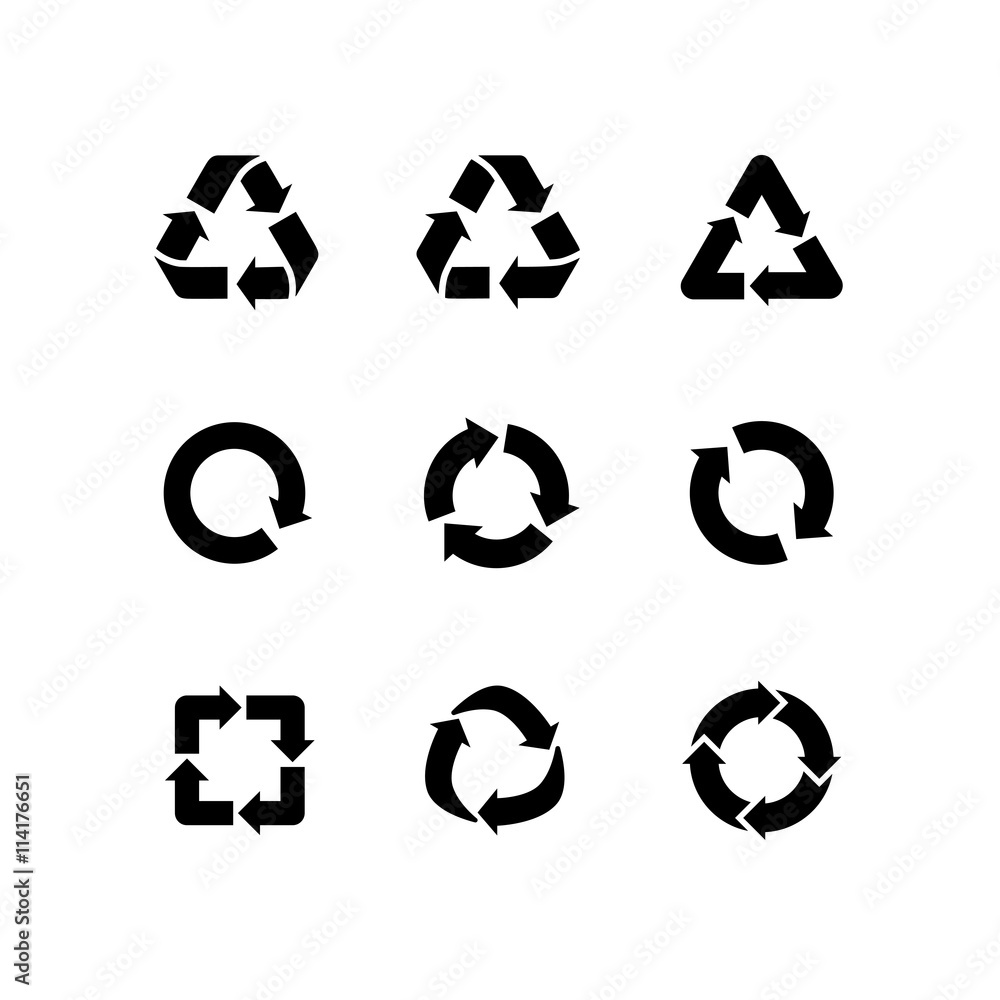 Set of vector signs of recycling, arrow icons isolated on white ...