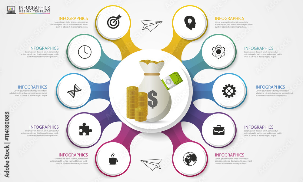 Infographic. Money. Colorful circle with icons. Vector Stock Vector ...