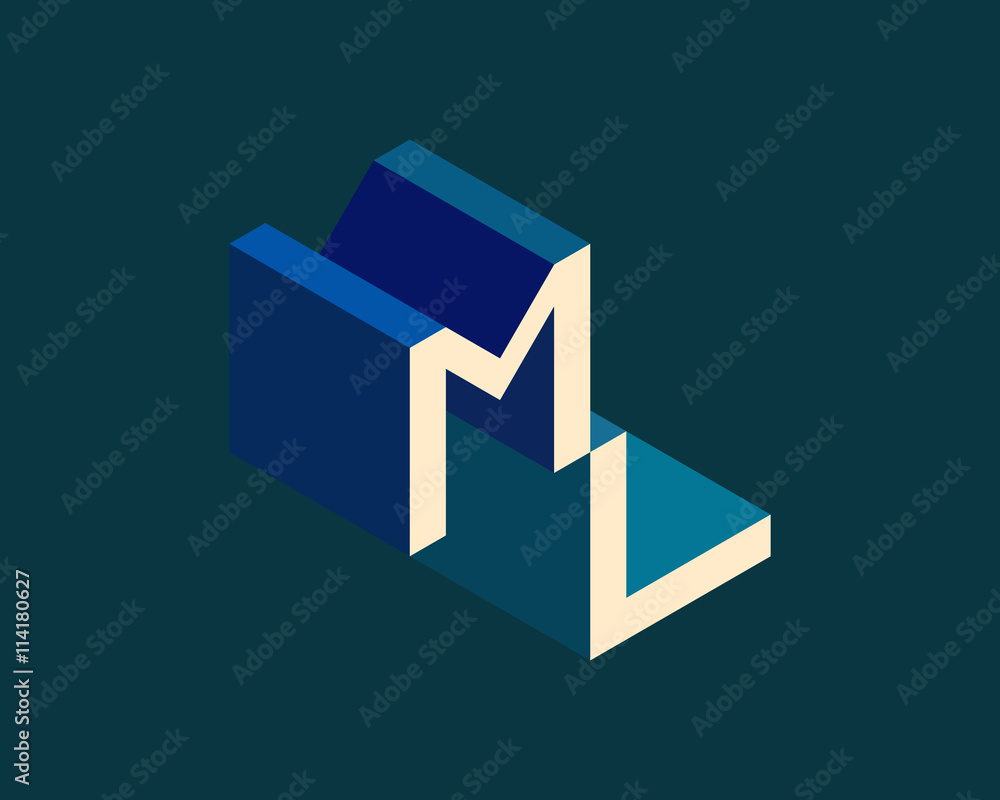 ML isometric 3D letter logo. three-dimensional stock vector alphabet ...