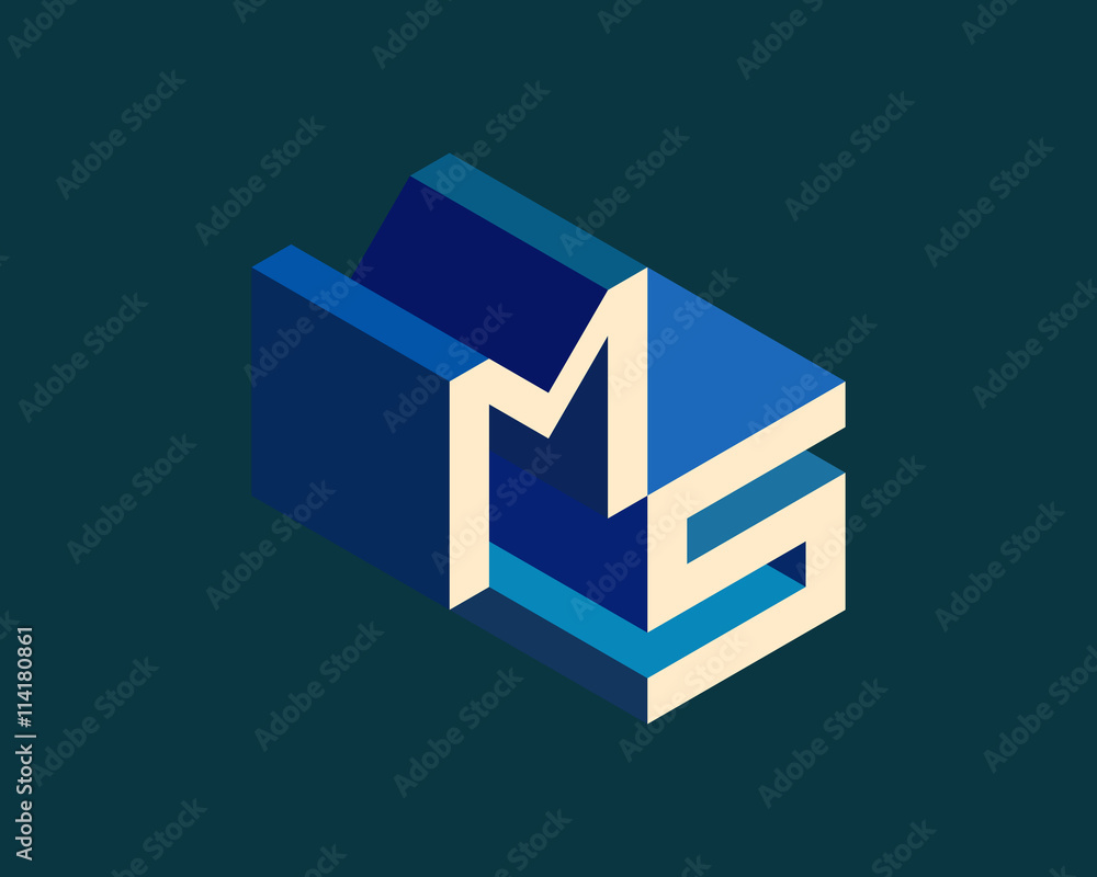 MS isometric 3D letter logo. three-dimensional stock vector alphabet ...