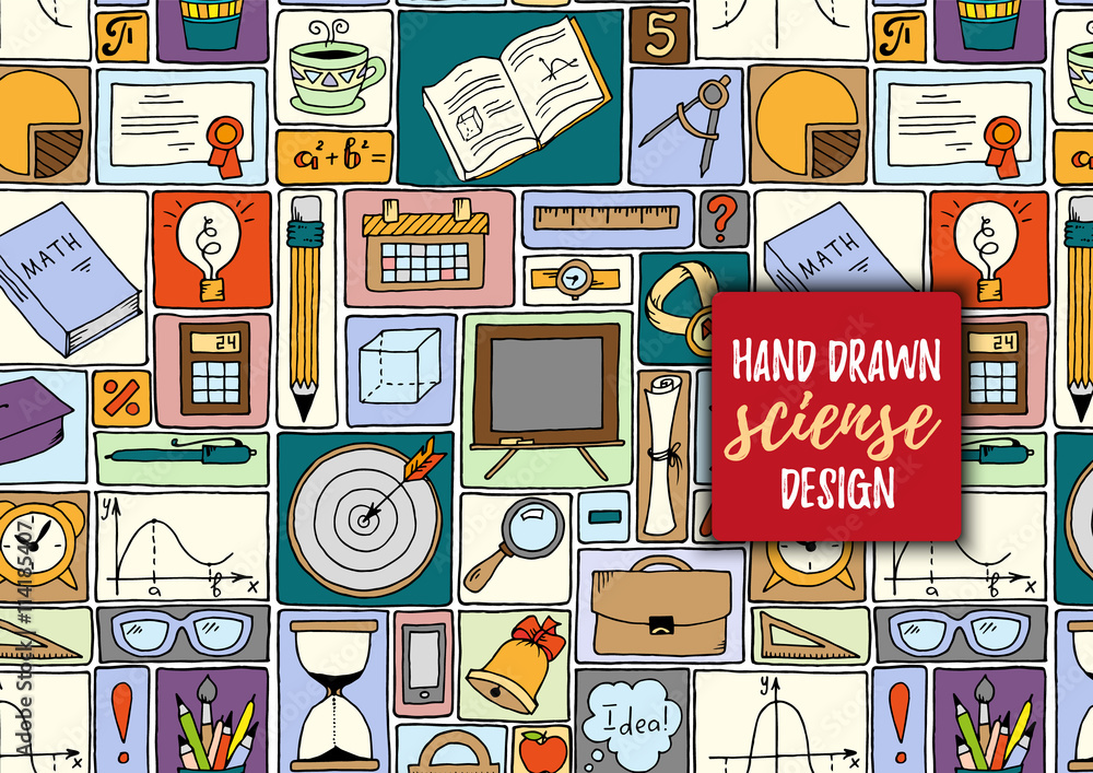 Mathematics science theme. Hand drawn pattern about school and learning ...