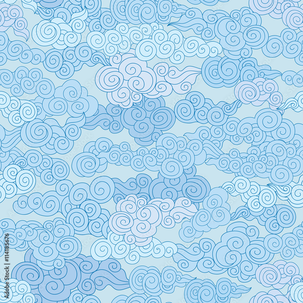 ภาพประกอบสต็อก Abstract swirl cloud shapes geometgric tiled pattern in chinese style Sky ...