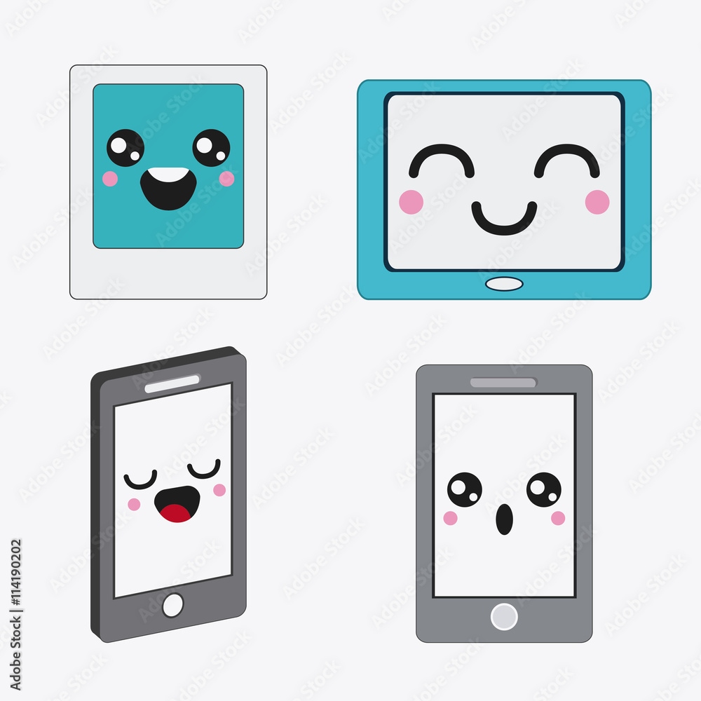 cartoon icon set. Kawaii and technology. Vector graphic Stock Vector ...