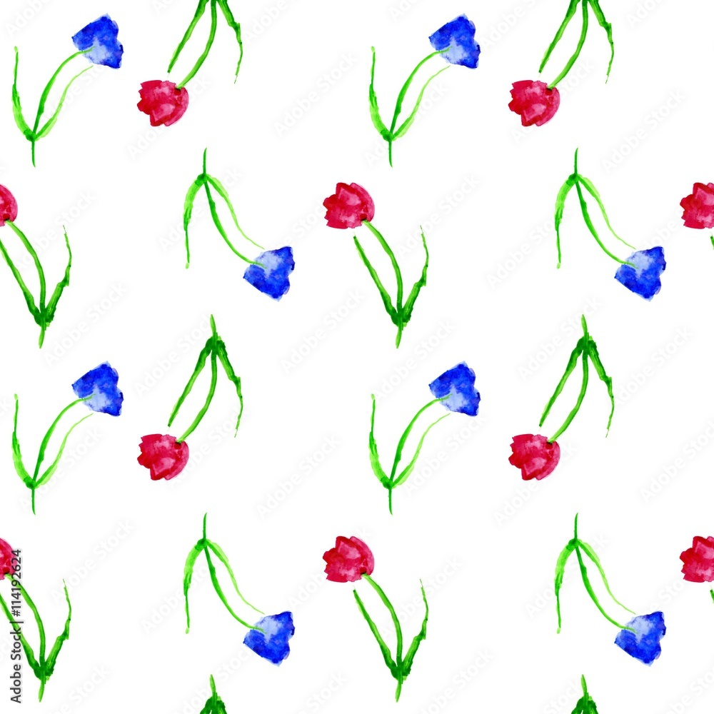 Seamless background with tulips. Watercolor background with red and ...