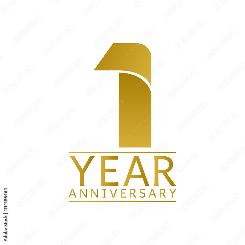 Simple Gold Anniversary Logo Vector Year 1 Stock Vector | Adobe Stock