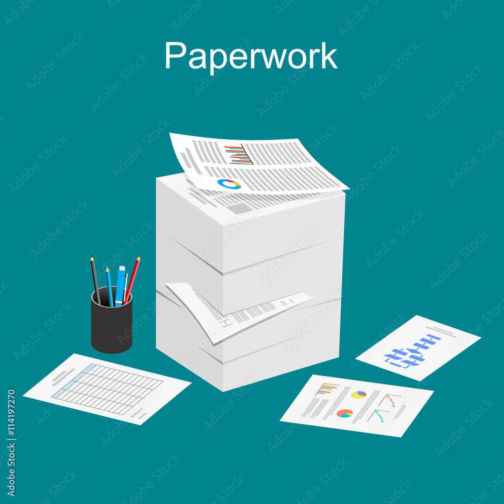 Paperwork illustration. Stack of paper illustration. Stock Vector ...