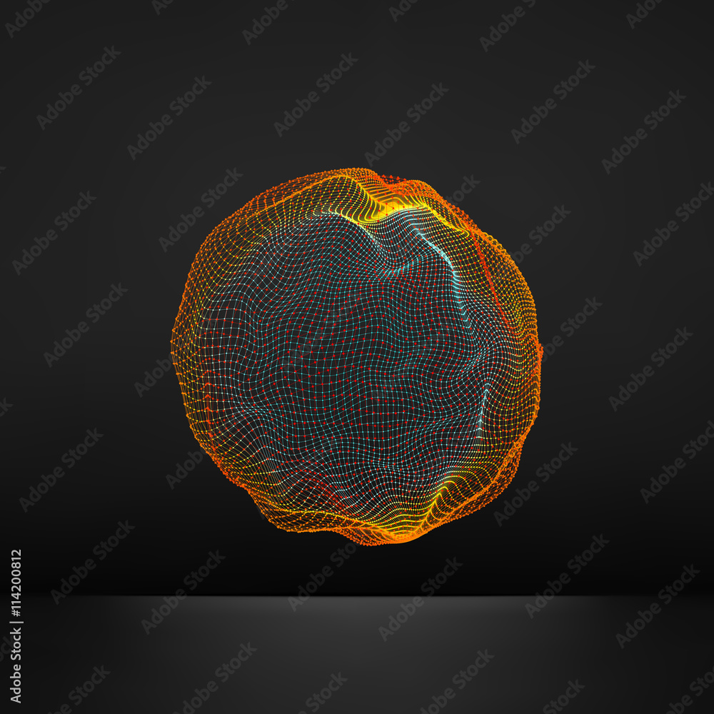 Wireframe Object With Lines And Dots Abstract 3d Connection Structure Geometric Shape For
