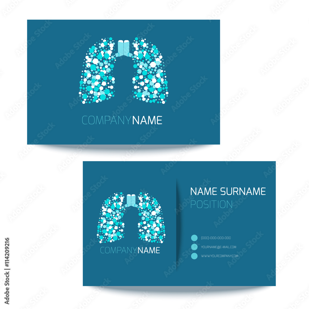 Medical business card template with inhalers and lungs filled with air ...