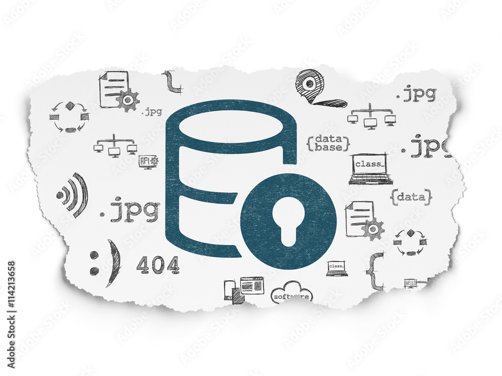 Database concept: Database With Lock on Torn Paper background Stock Illustration | Adobe Stock