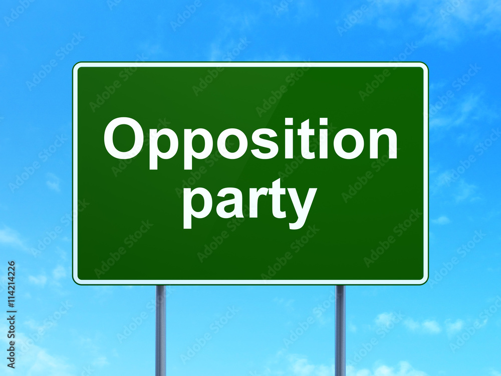 Politics concept: Opposition Party on road sign background Stock ...