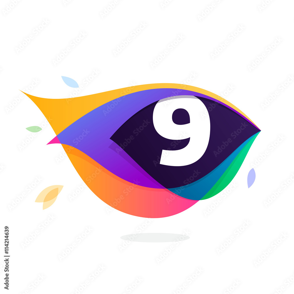 Number nine logo in peacock feather icon. Stock Vector | Adobe Stock