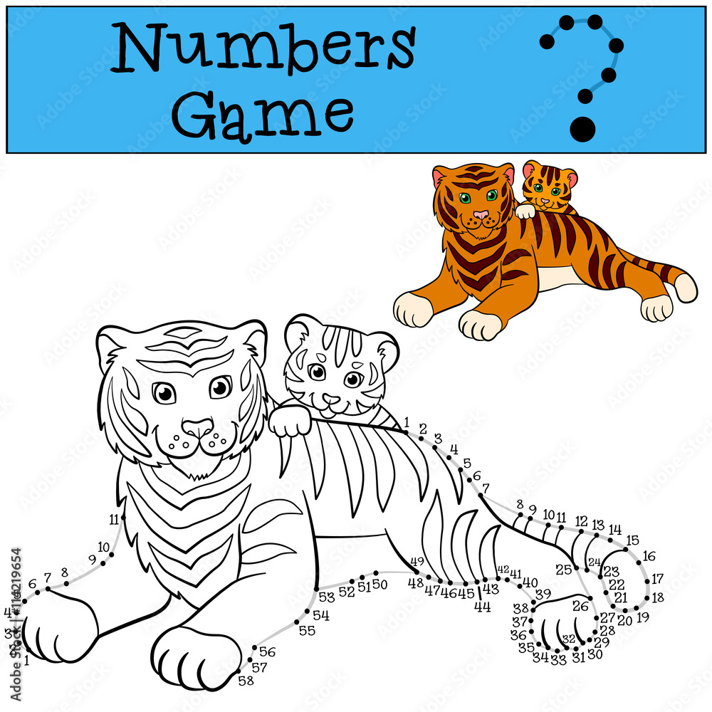 Educational games for kids: Numbers game with contour. Mother tiger ...