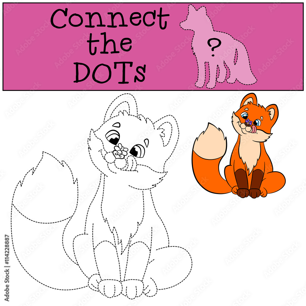 Educational games for kids: Connect the dots. Little cute baby fox ...