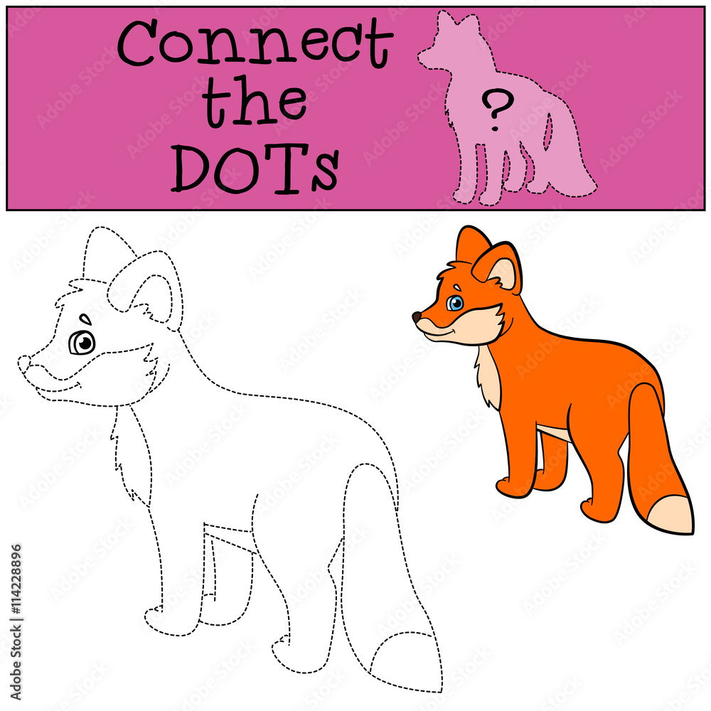 Educational games for kids: Connect the dots. Little cute baby fox ...