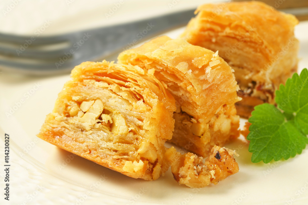 Nut filled layered pastry (Baklava) Stock Photo | Adobe Stock