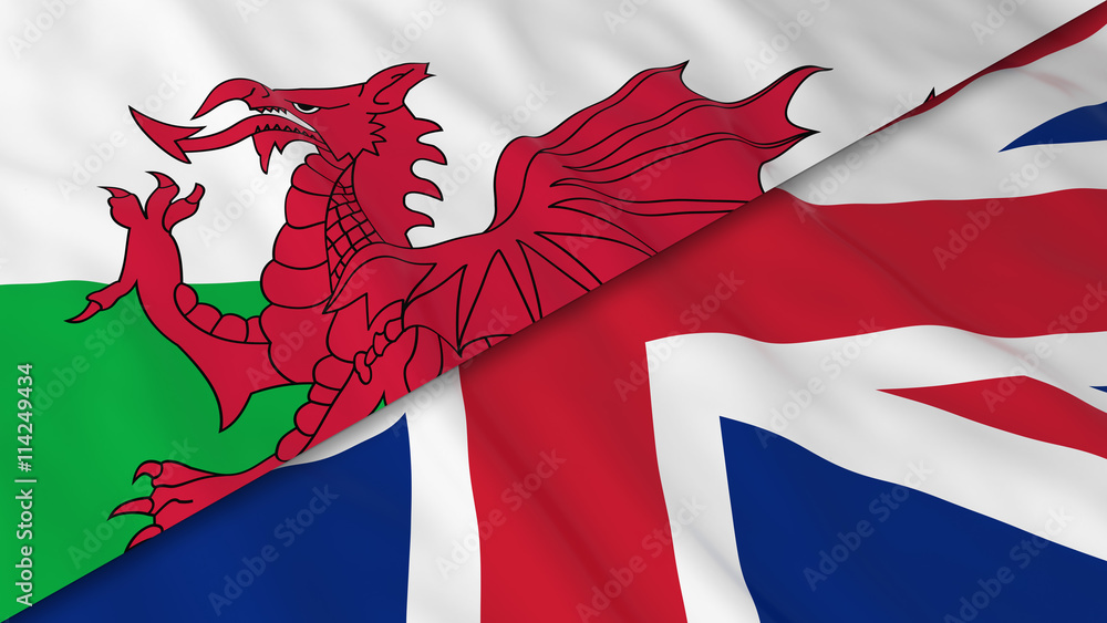 Flags of Wales and the United Kingdom - Split Welsh Flag and British ...