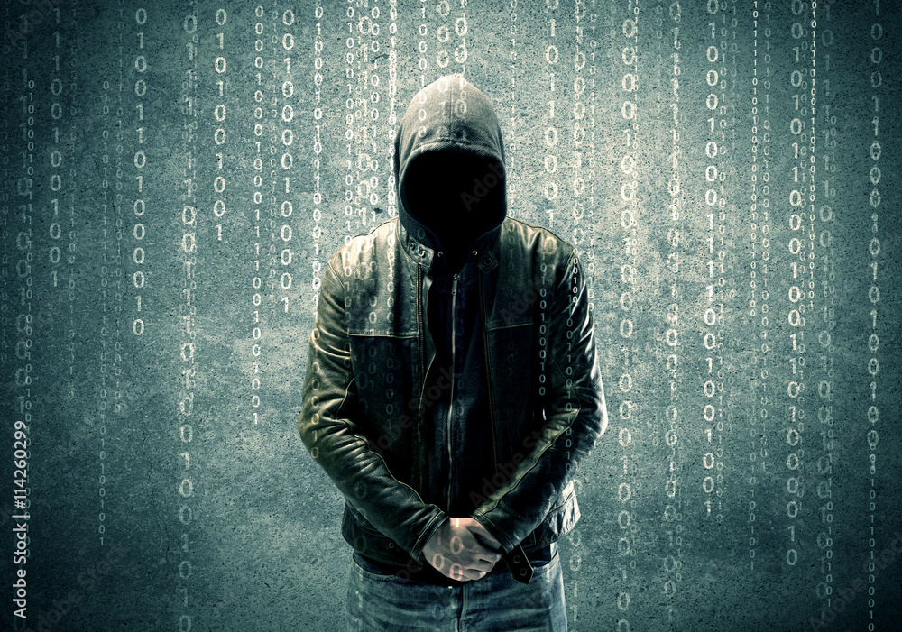 Angry mysterious hacker with numbers Stock Photo | Adobe Stock