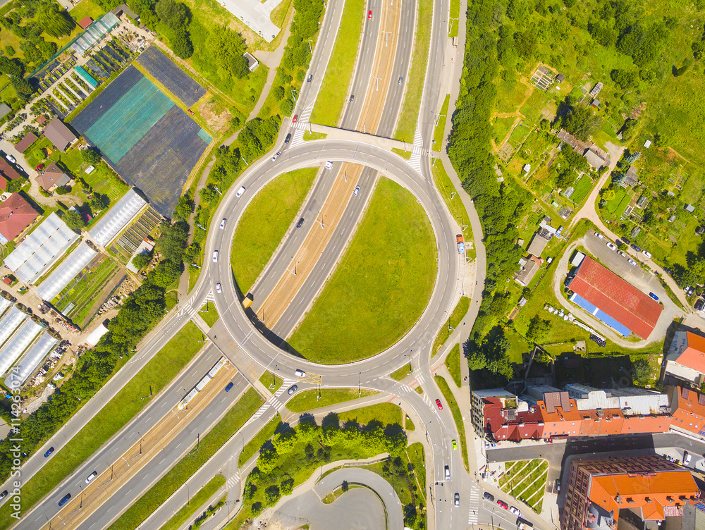 Aerial view of roundabout in Pilsen, Czech republic, Central Europe ...