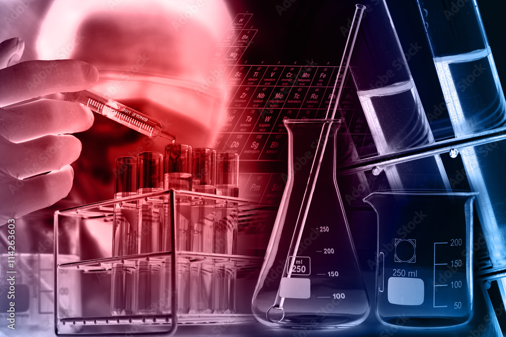 scientist with equipment and science experiments ,Laboratory glassware ...