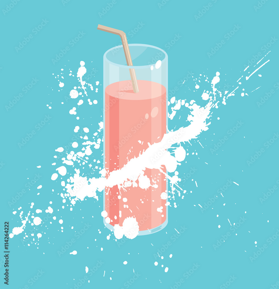 Vector illustration of milk shake with splash on blue background Stock ...