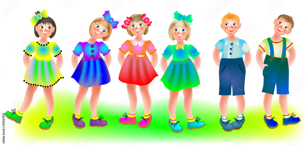 Illustration of six children, vector cartoon image. Stock Vector ...
