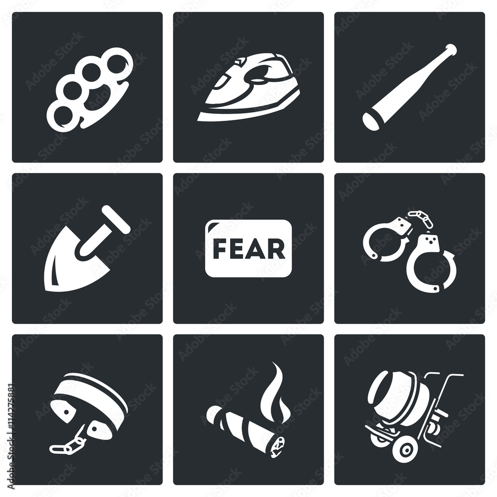 Vector Set of Slavery Icons. Beatings, Torture, Threat, Servitude, Fear ...
