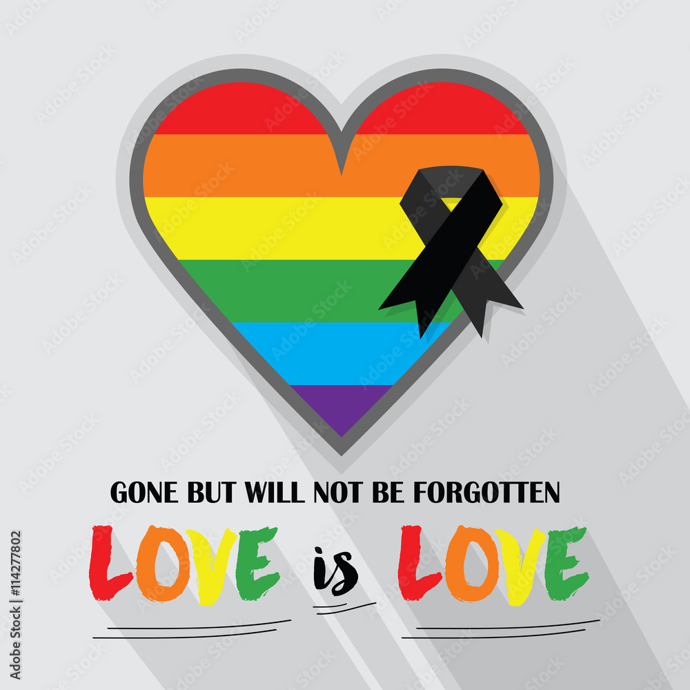 Rainbow pride flag Pattern in shape of a heart with black ribbon with ...