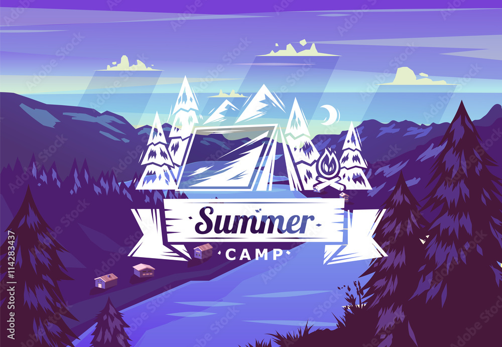Summer camp typography design on vector background Stock Vector | Adobe ...