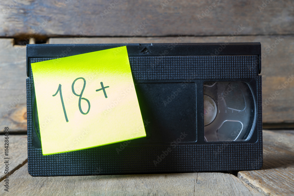 Video Tape Label 18 plus rating. Advisory Sex Tape. Pornographic movie ...