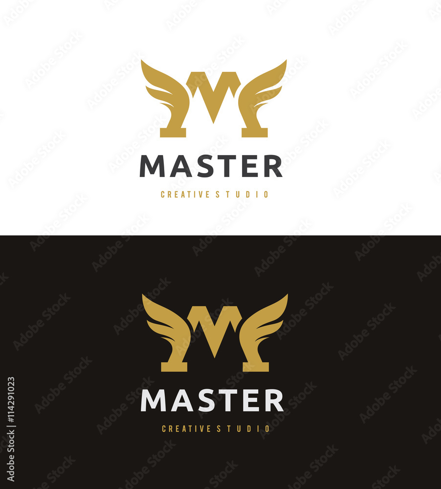 Master logo, M letter logo, Wing logo,Vector logo template. Stock ...