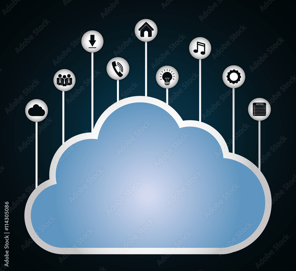 Internet of things represented by cloud and icon set of multimedia apps ...