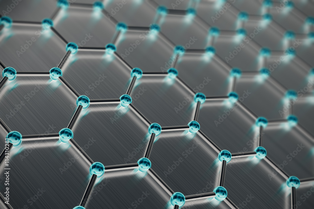 Graphene atomic structure, nanotechnology background. 3d illustration ...