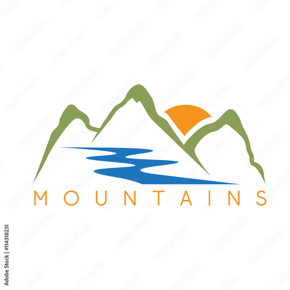 simple vector illustration of the abstract mountains and river Stock ...